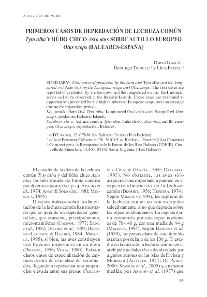 (PDF) Primeros casos de depredación de lechuza común Tyto alba y búho ...