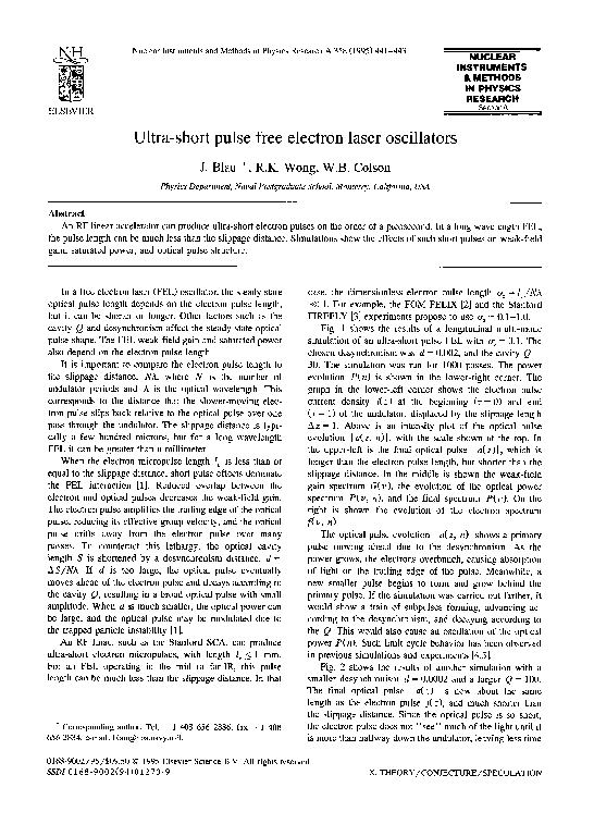 (PDF) Ultra-short pulse free electron laser oscillators