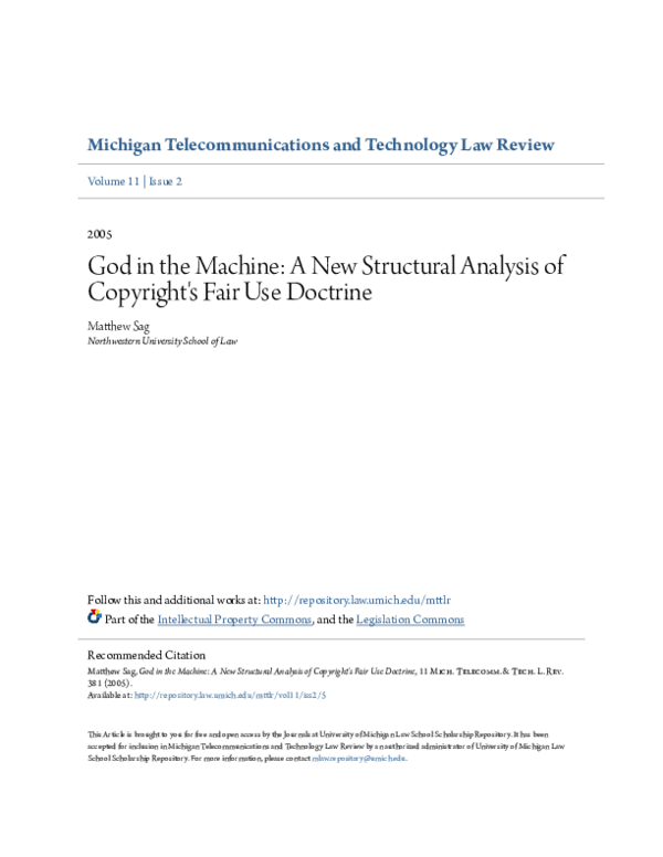 (PDF) God in the Machine: A New Structural Analysis of Copyright's Fair ...