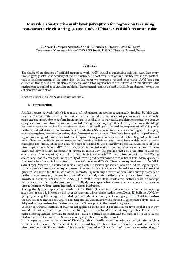 Pdf Towards A Constructive Multilayer Perceptron For Regression Task Using Non Parametric