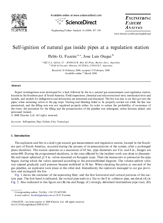 (PDF) Self-ignition of natural gas inside pipes at a regulation station