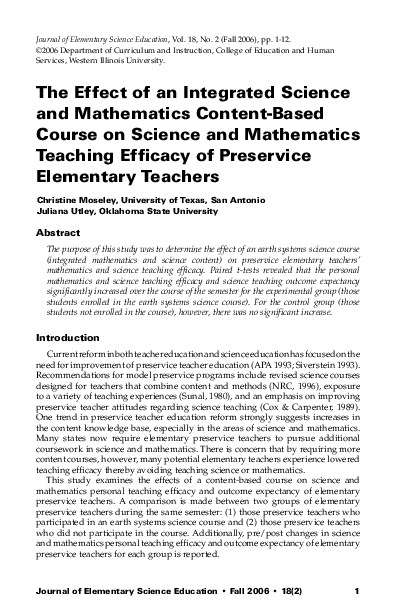 (PDF) The effect of an integrated science and mathematics content-based ...