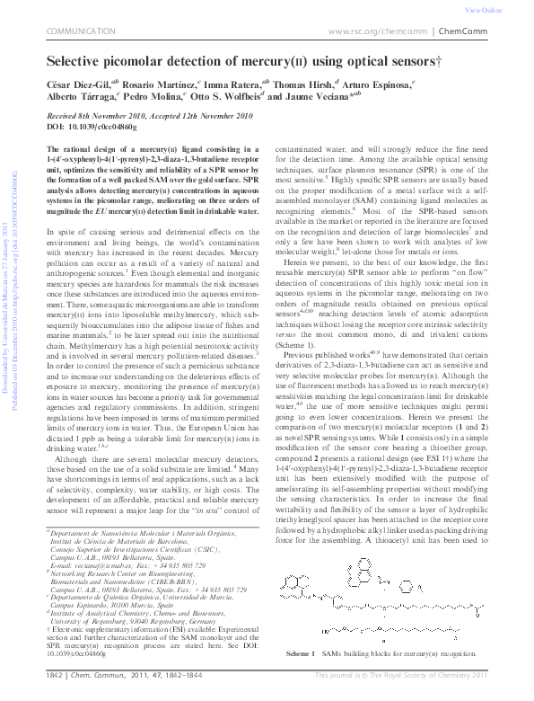 Pdf Selective Picomolar Detection Of Mercuryii Using Optical Sensors