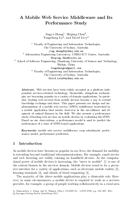 (PDF) A mobile web service middleware and its performance study