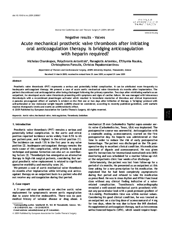(PDF) Acute mechanical prosthetic valve thrombosis after initiating ... (PDF) Acute mechanical prosthetic valve thrombosis after initiating ...