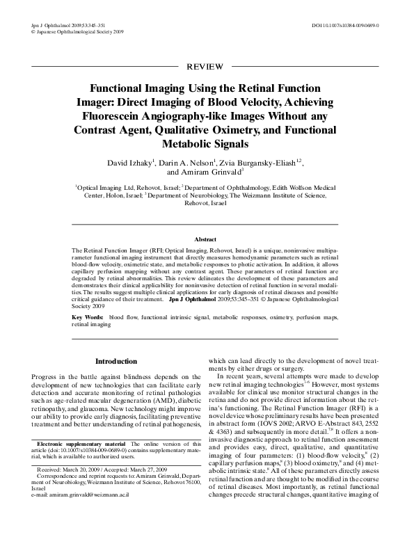 (PDF) Functional imaging using the retinal function imager: Direct imaging of blood velocity ...