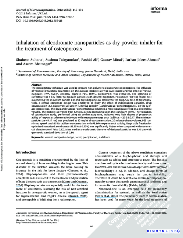 (PDF) Inhalation of alendronate nanoparticles as dry powder inhaler for ...