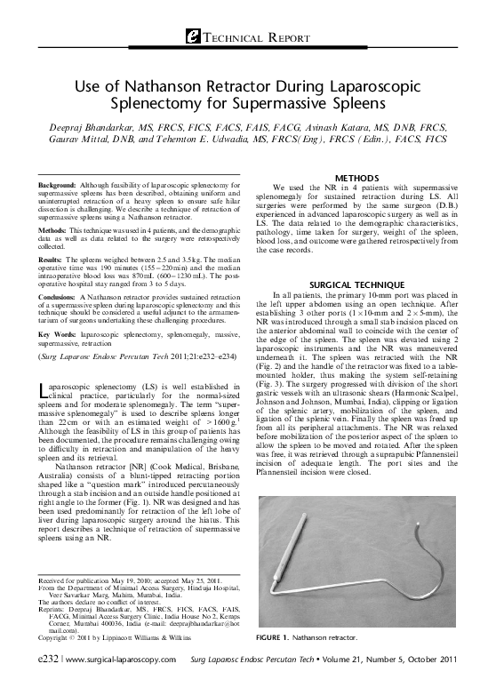 (PDF) Use of Nathanson Retractor During Laparoscopic Splenectomy for ...