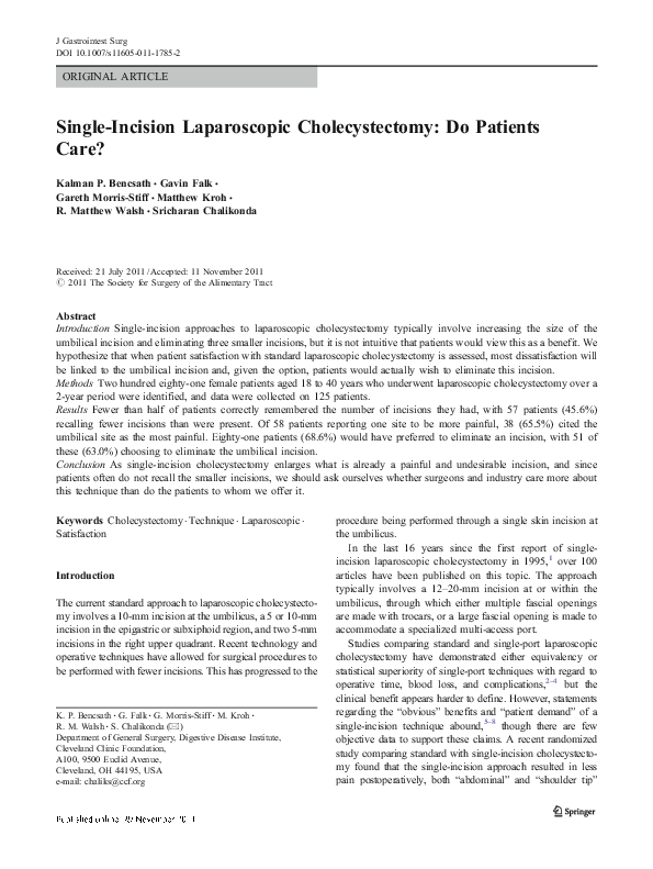 (PDF) Single-incision laparoscopic cholecystectomy: How I do it?