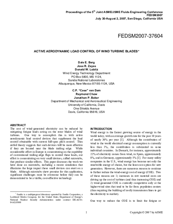 Pdf Large Wind Turbine Structural Load Control Trailing Edge