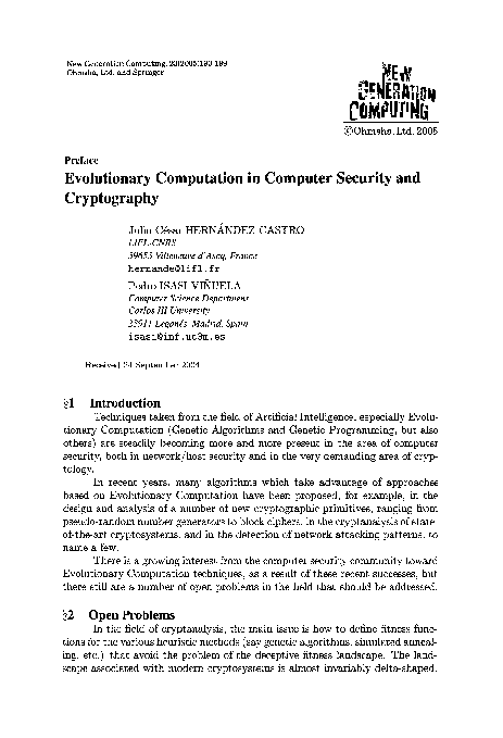 (PDF) Evolutionary Computation in computer security and cryptography