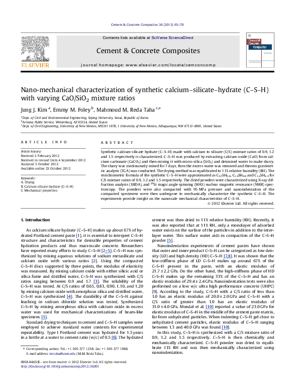 (PDF) Nano-mechanical characterization of synthetic calcium–silicate ...