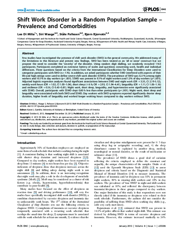 (PDF) Shift work disorder in a random population sample--prevalence and ...