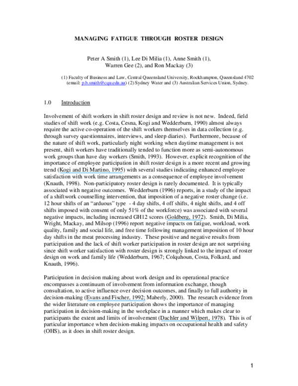 (PDF) Managing Fatigue Through Roster Design