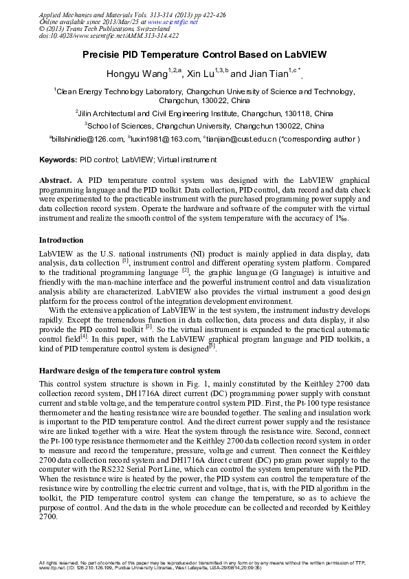 (PDF) Precisie PID Temperature Control Based on LabVIEW