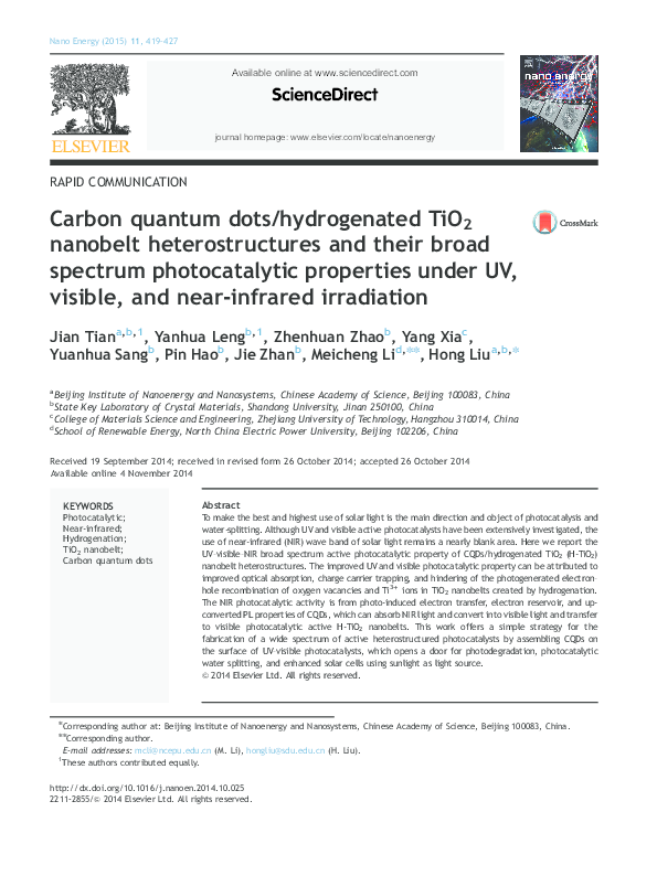 (PDF) Carbon quantum dots/hydrogenated TiO2 nanobelt heterostructures ...