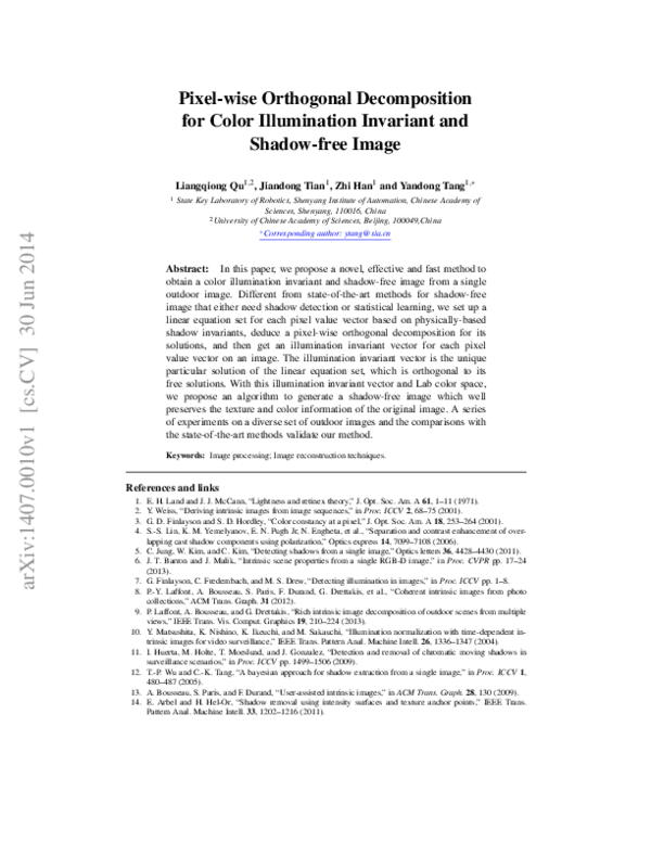 (PDF) Illumination-Invariant Shadow-Free Image Processing