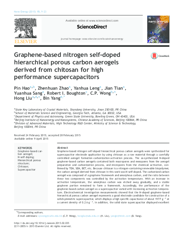 (PDF) Graphene-based nitrogen self-doped hierarchical porous carbon aerogels derived from ...