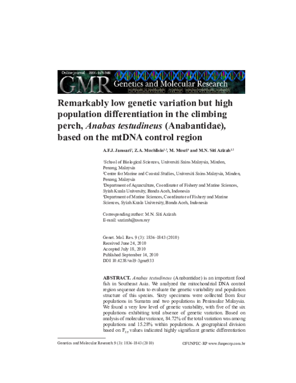 (PDF) Remarkably low genetic variation but high population ...