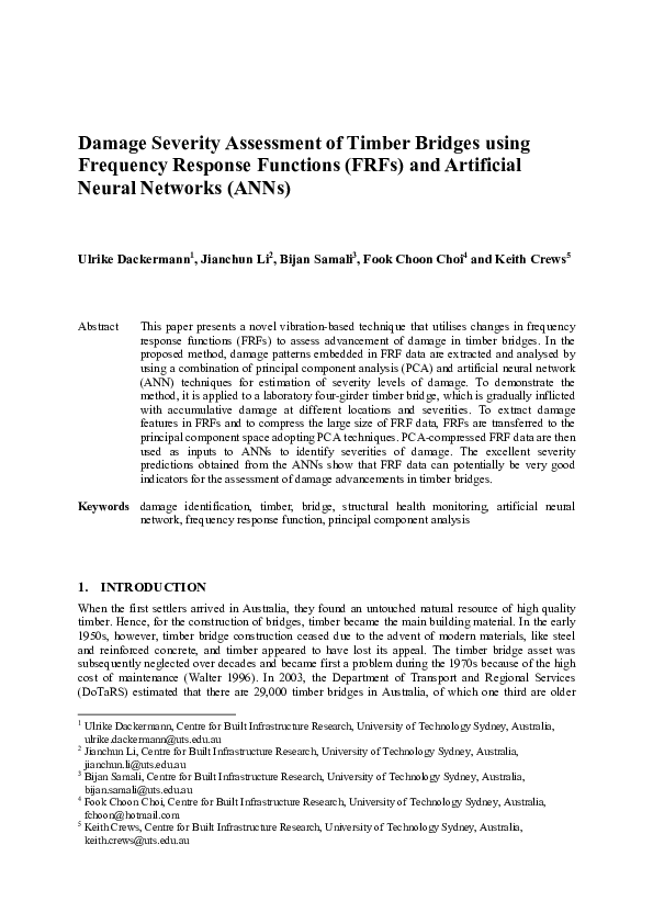(PDF) Damage Severity Assessment of Timber Bridges using Frequency Response Functions (FRFs) and ...
