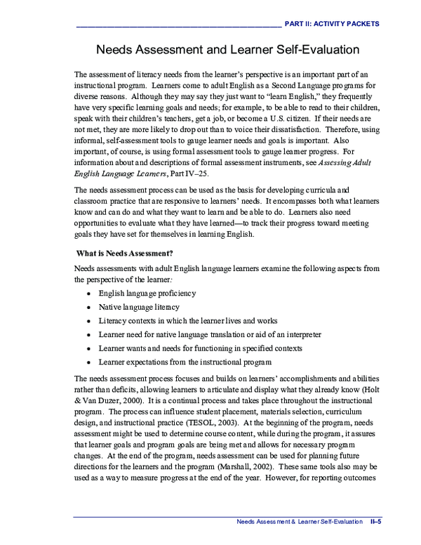 (PDF) Needs Assessment and Learner Self-Evaluation