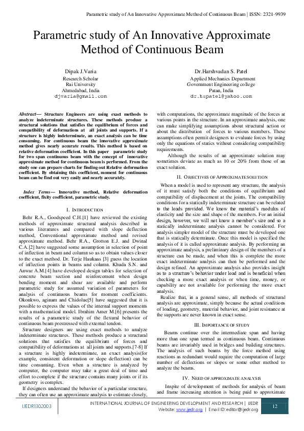 (PDF) Parametric study of An Innovative Approximate Method of Continuous Beam | Parametric study ...