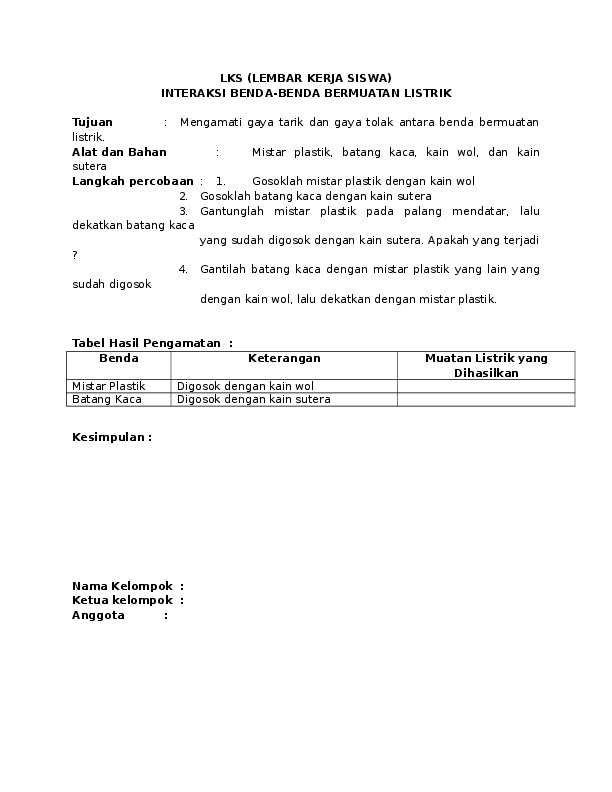 (DOC) LKS INTERAKSI MUATAN LISTRIK