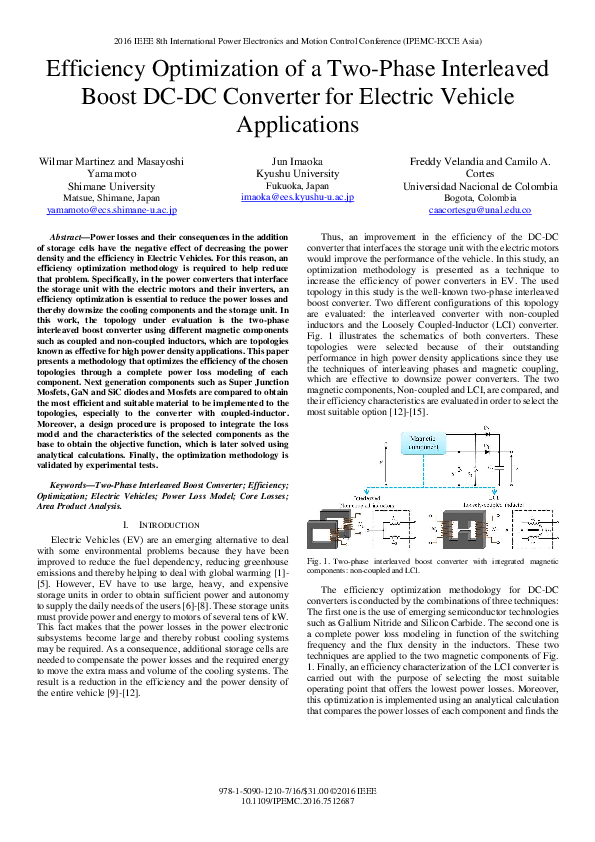 Pdf Efficiency Optimization Of A Two Phase Interleaved Boost Dc Dc Converter For Electric