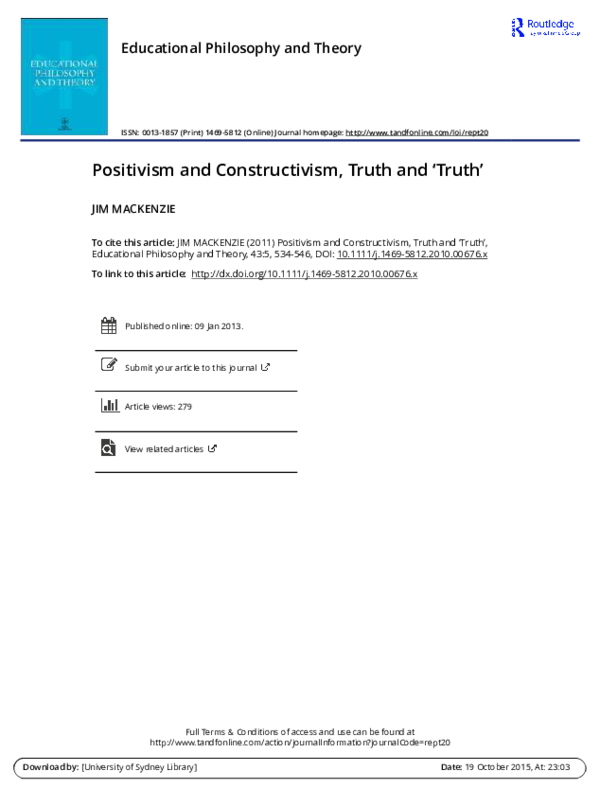 (PDF) Positivism and Constructivism, Truth and ‘Truth’