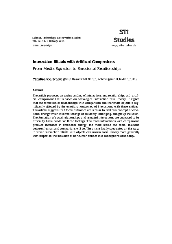 (PDF) Interaction Rituals with Artificial Companions: From Media ...