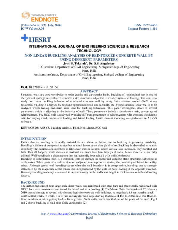 (PDF) NON LINEAR BUCKLING ANALYSIS OF REINFORCED CONCRETE WALL BY USING ...