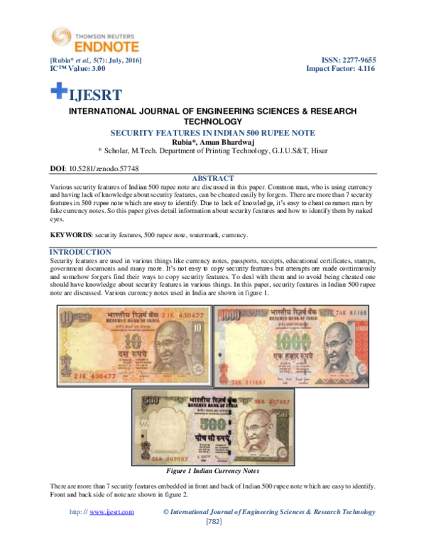 (PDF) SECURITY FEATURES IN INDIAN 500 RUPEE NOTE