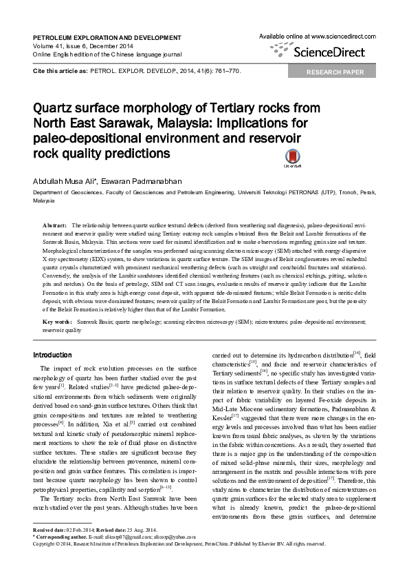 (PDF) Quartz surface morphology of Tertiary rocks from North East ...