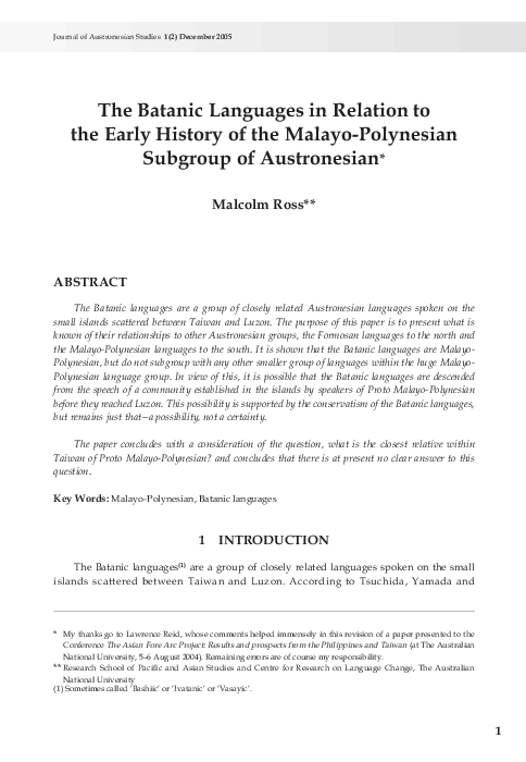 (PDF) The Batanic Languages in Relation to the Early History of the ...