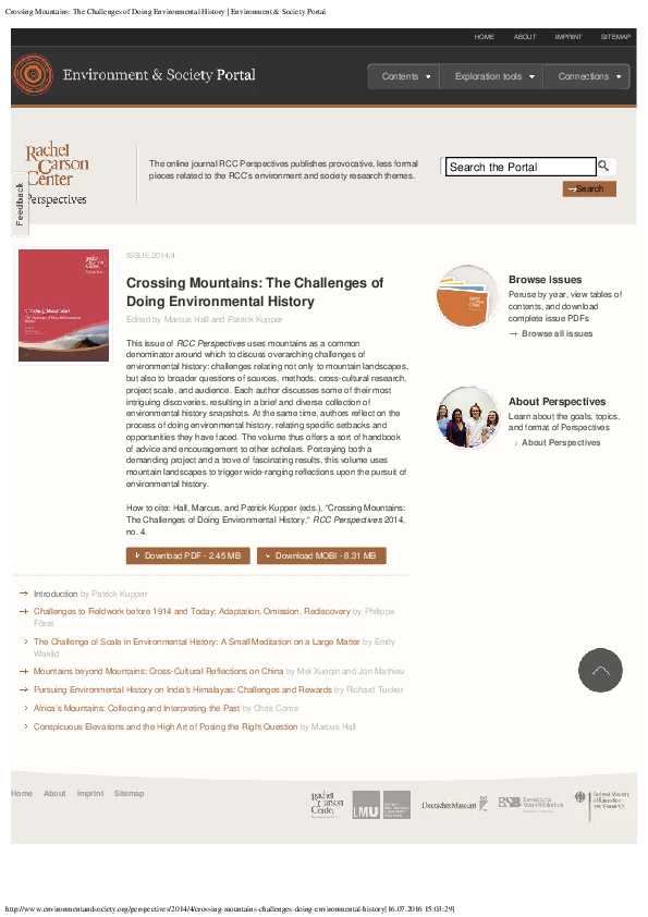 Crossing Mountains: The Challenges of Doing Environmental History ...