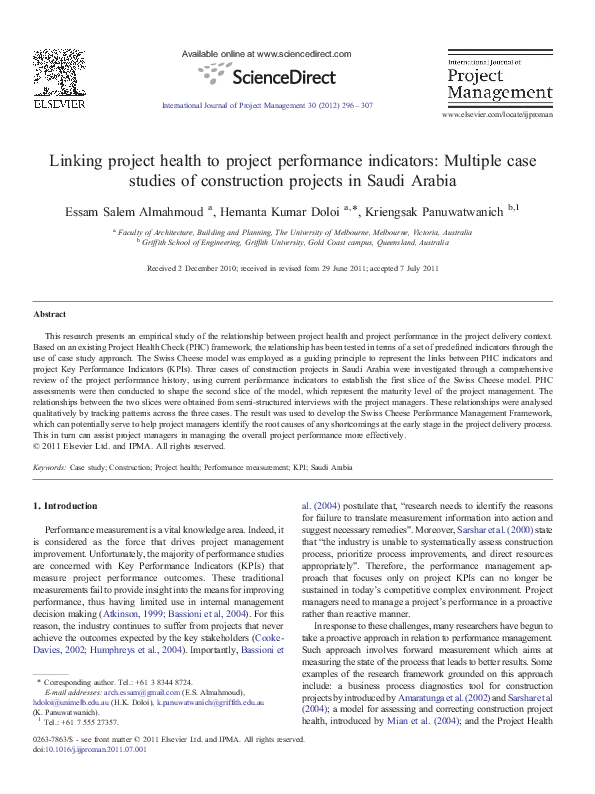 (PDF) Linking project health to project performance indicators ...