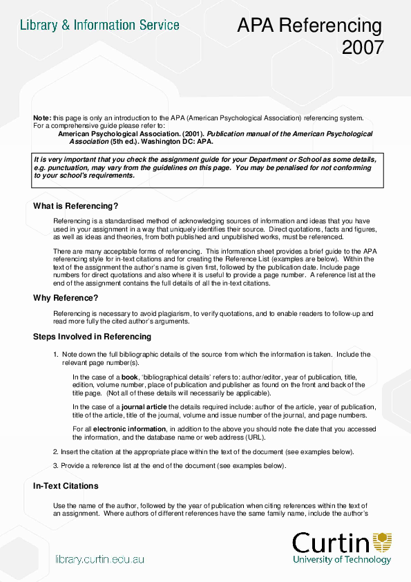 (PDF) APA Referencing 2007