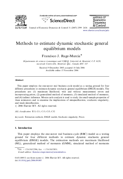 Pdf Methods To Estimate Dynamic Stochastic General Equilibrium Models