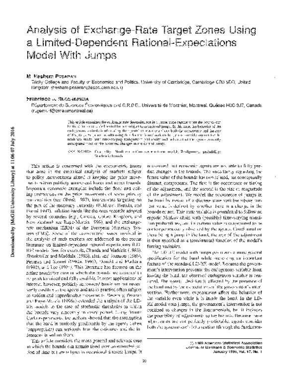 (PDF) Analysis of Exchange-Rate Target Zones Using a Limited-Dependent ...