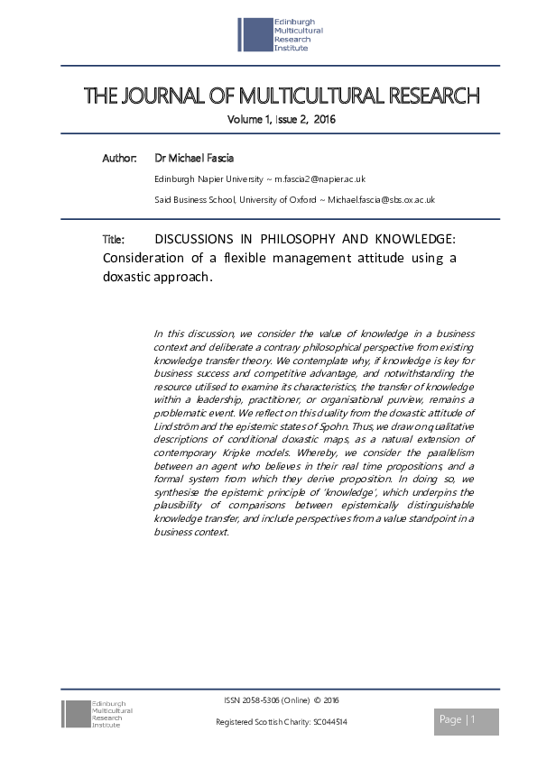 (PDF) Title: DISCUSSIONS IN PHILOSOPHY AND KNOWLEDGE: Consideration of ...