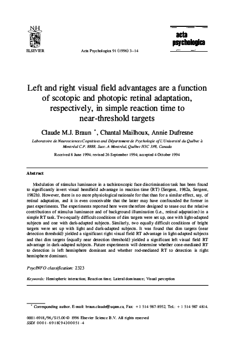 (PDF) Visual Field RT Advantages from Retinal Adaptation