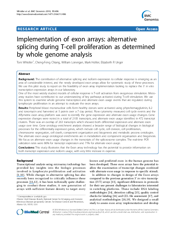 (PDF) Implementation of exon arrays: alternative splicing during T-cell proliferation as ...