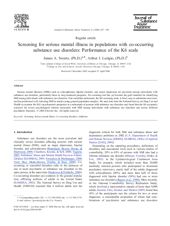 (PDF) Screening for serious mental illness in populations with co ...