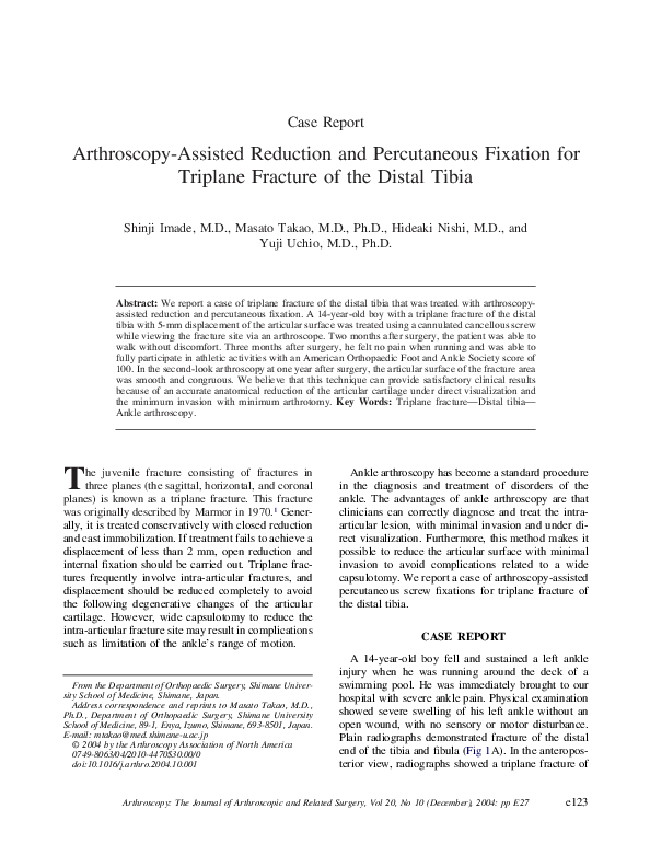 (PDF) Arthroscopy-assisted reduction and percutaneous fixation for ...