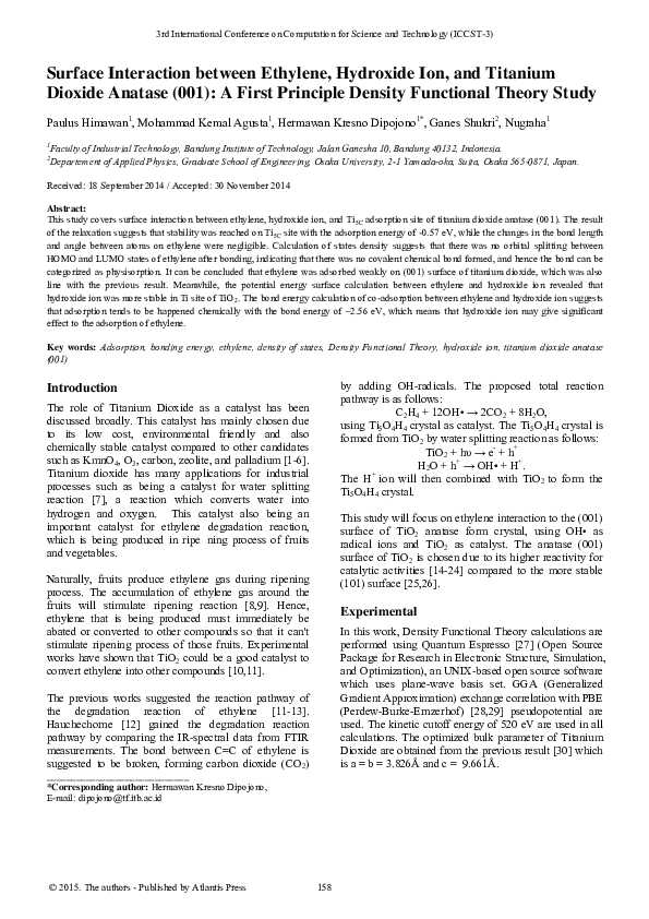 (PDF) Surface Interaction between Ethylene, Hydroxide Ion, and Titanium Dioxide Anatase (001): A ...