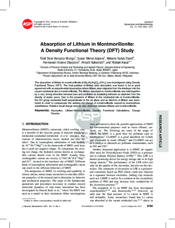 (PDF) Absorption of Lithium in Montmorillonite: A Density Functional ...