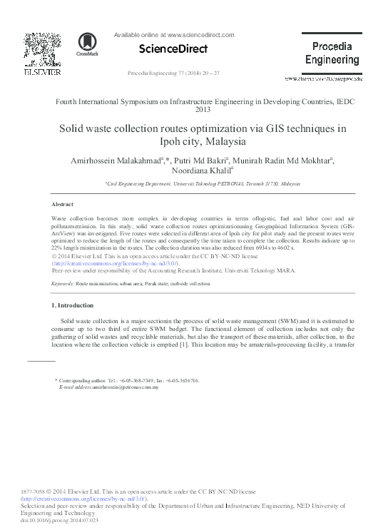 (PDF) Solid Waste Collection Routes Optimization via GIS Techniques in ...