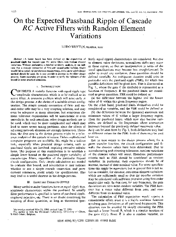 (PDF) On the expected passband ripple of cascade RC active filters with ...