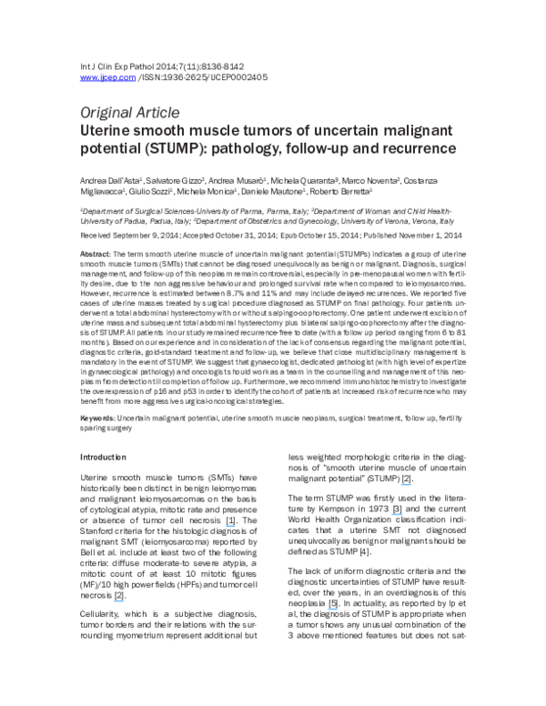 (PDF) Uterine smooth muscle tumors of uncertain malignant potential ...