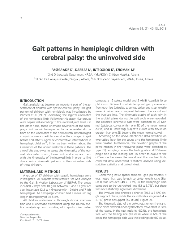 (PDF) Gait patterns in hemiplegic children with cerebral palsy: the ...